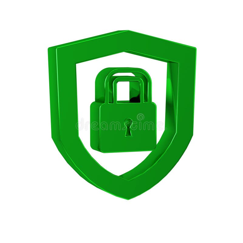 Green Shield Security with Lock Icon Isolated on Transparent Background ...