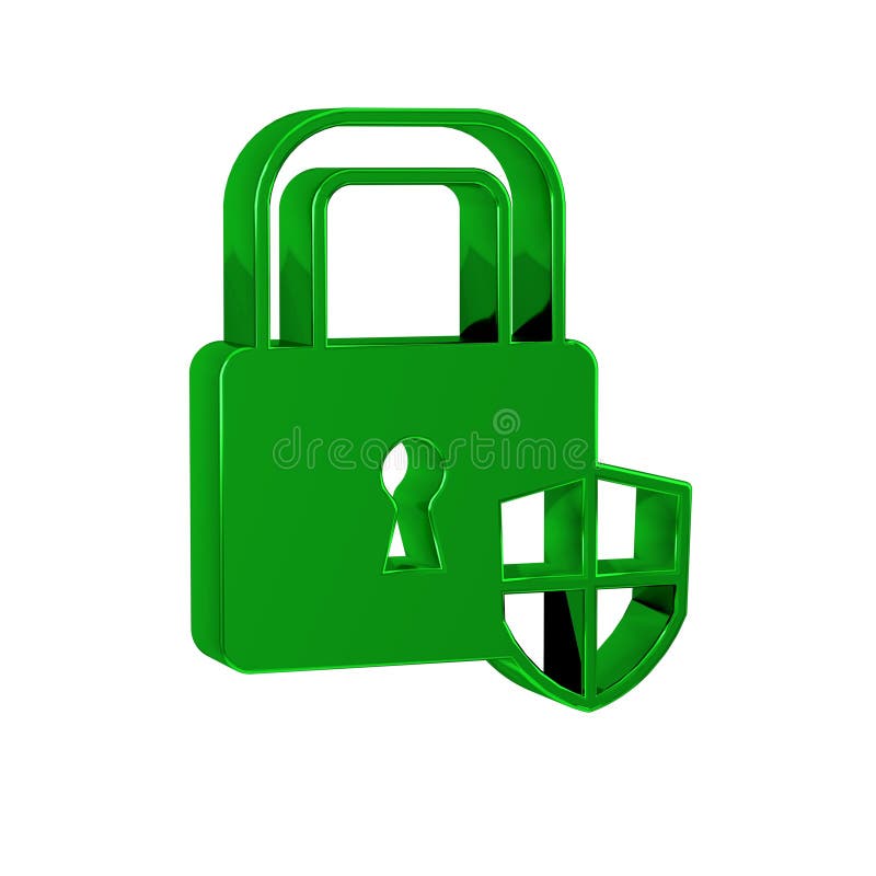 Green Shield Security with Lock Icon Isolated on Transparent Background ...