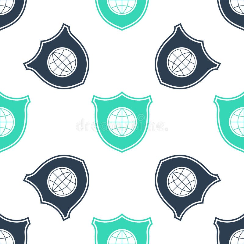 Green Shield with World Globe Icon Isolated Seamless Pattern on White ...
