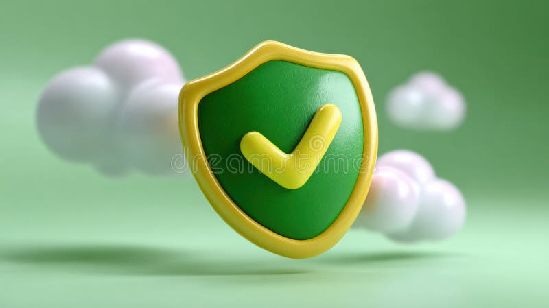 A Green Shield with a Yellow Checkmark Hovers in Front of Fluffy White ...