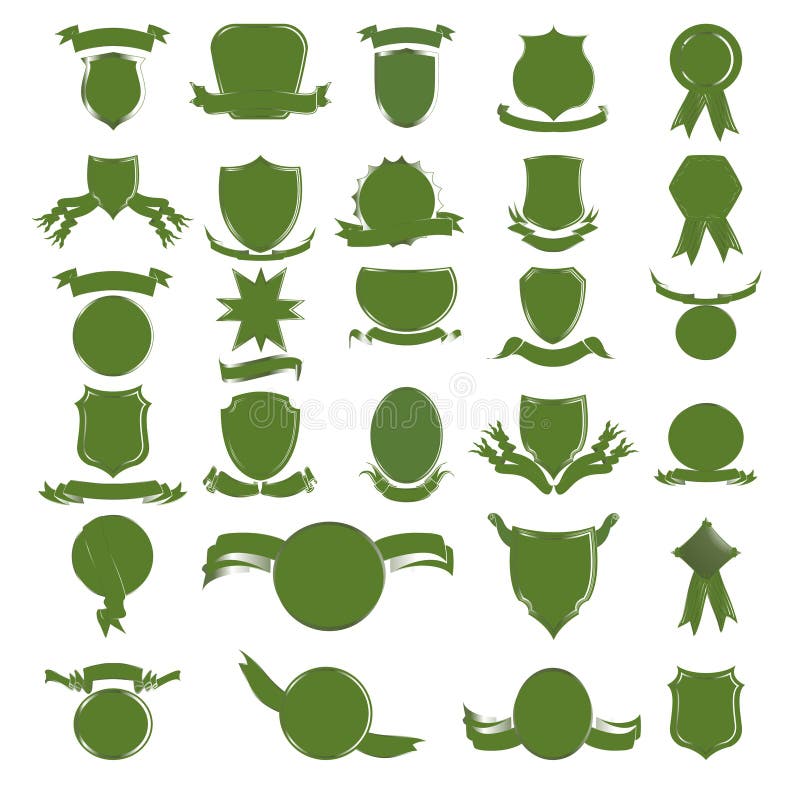 Green Shields Set with Stripes Isolated Stock Vector - Illustration of ...