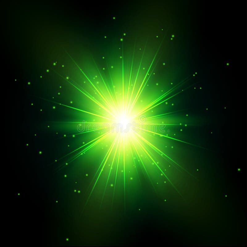Green Shine Starburst Flare Flash with Star Dust Vector Radiant Star ...
