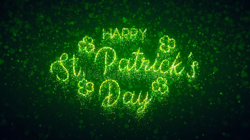 Green Shiny Glitter Sparkle Happy St Patrick S Day Text with Three Leaf ...