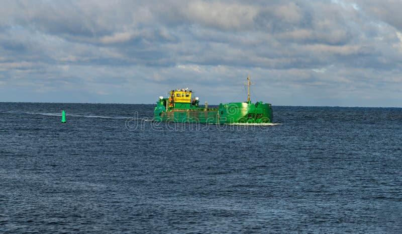 The Green Ship on Its Way To the Port Stock Image - Image of watercraft ...