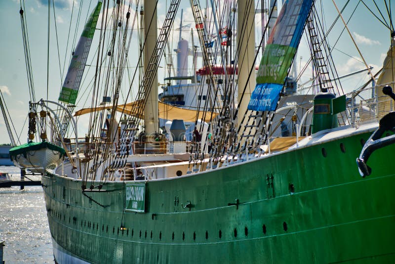 Green Ship in the Port of Hamburg Editorial Photography - Image of ...