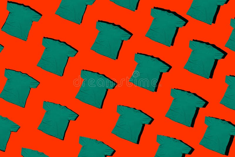 Green Shirts Pattern Isolated on a Red Background Stock Photo - Image ...