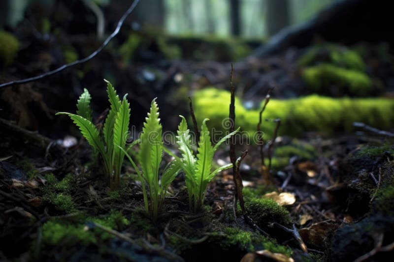 Green Shoots Emerging from Blackened Forest Floor Stock Illustration ...