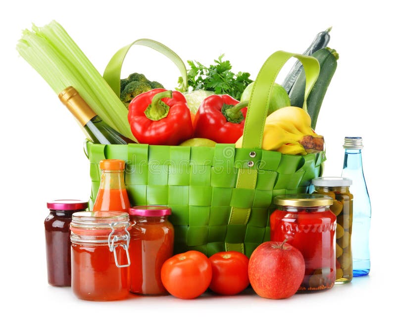 Green Shopping Bag with Variety of Fresh Organic Vegetables Isol Stock ...