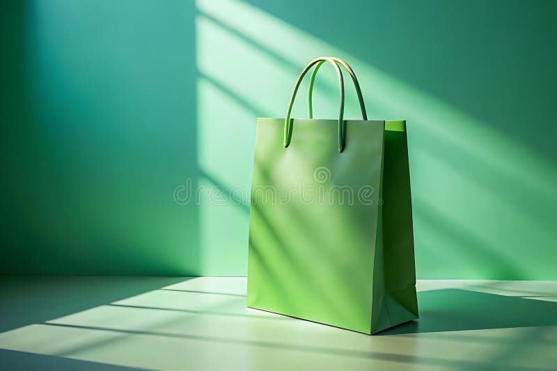 Green Shopping Bag Mockup with Sunlight and Shadow Stock Illustration ...