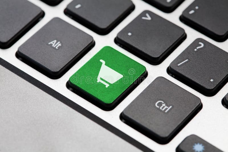 Green Shopping button key stock photo. Image of computer - 31603008
