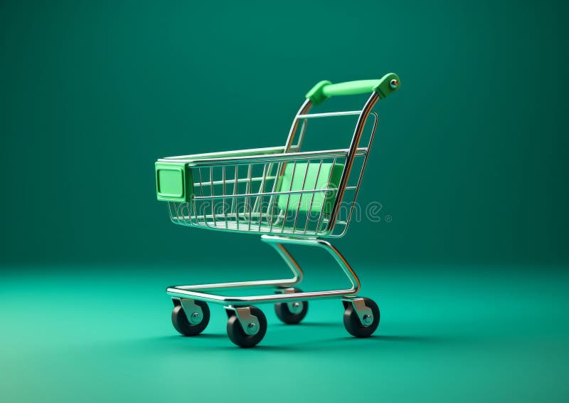 A Vibrant Green Shopping Cart Surrounded by Lush Greenery Stock ...