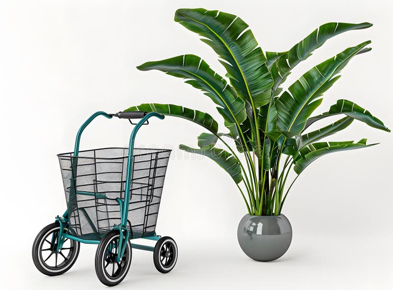 Green Shopping Cart with Banana Tree 3D Model Generated Using AI. Stock ...
