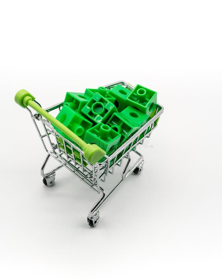 Green Shopping Cart with Green 3d Puzzle Inside Stock Image - Image of ...