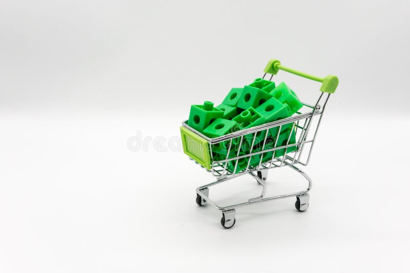 Green Shopping Cart with Green 3d Puzzle Inside Stock Image - Image of ...