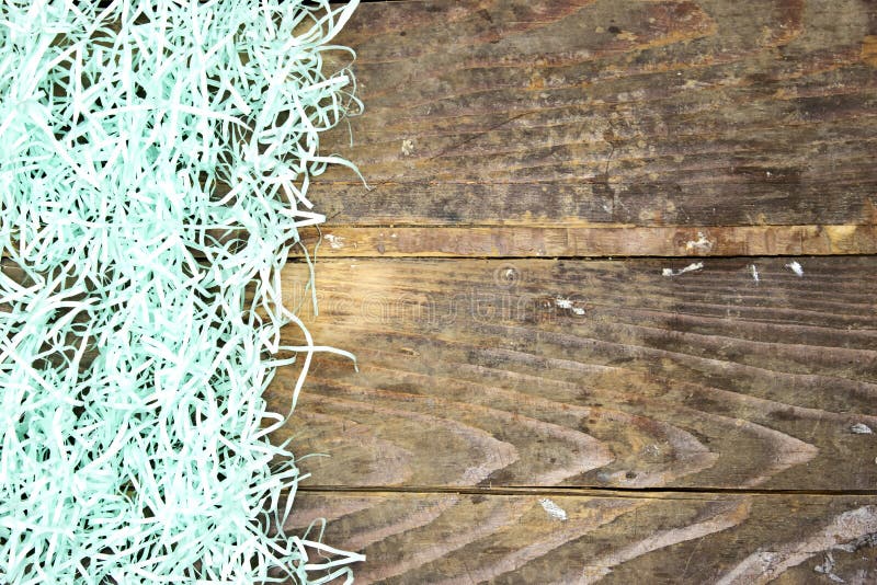 Green Shredded Papers on Wood Table with Copy Space Stock Image - Image ...