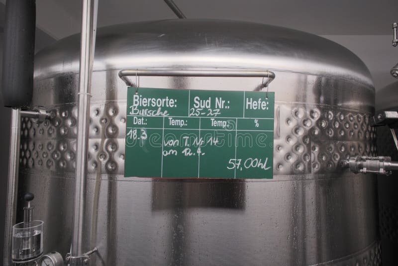 Green Sign on a Beer Storage Tank Displays Notes on the Type of Beer in ...