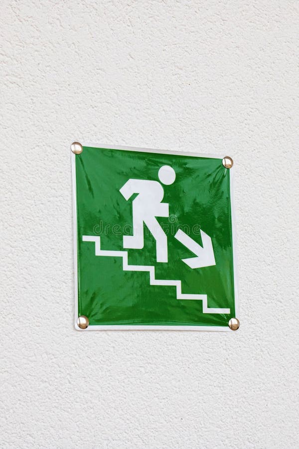 Green Sign Pointer Stairs on the Wall Stock Photo - Image of signal ...