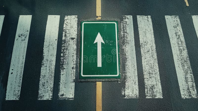 A Green Sign on a Street with White Stripes Stock Illustration ...