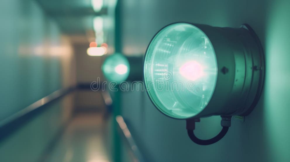 Green Signal Light in Dim Corridor Stock Illustration - Illustration of ...