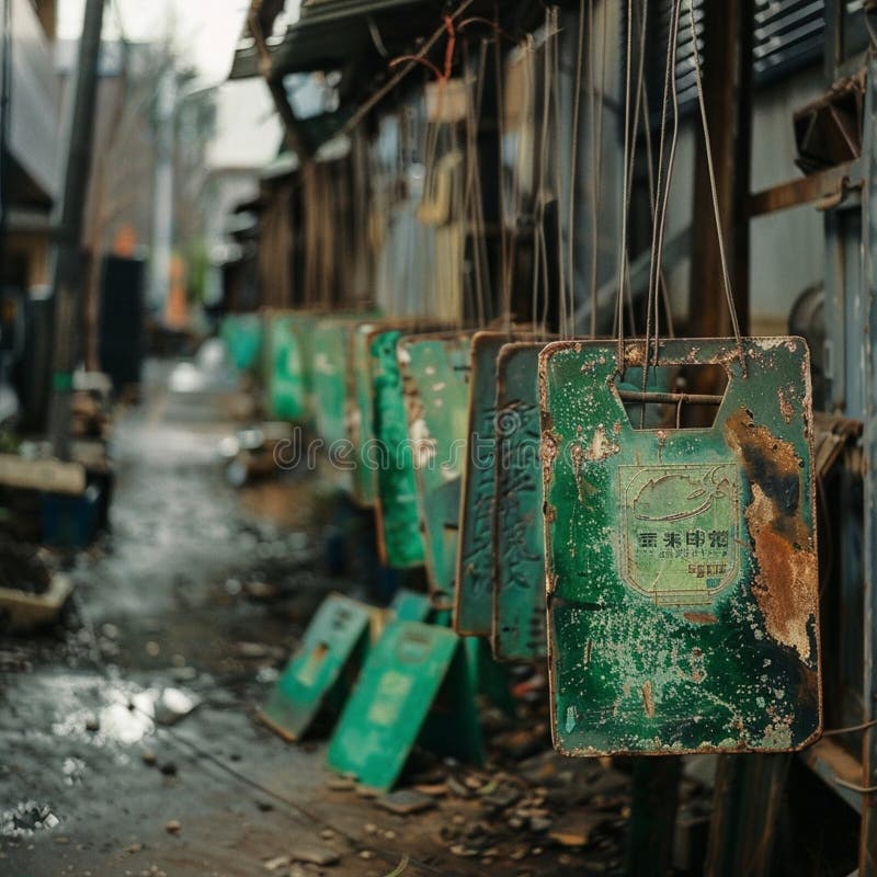 Green Signs Suspended from the Ground, Creating a Vibrant Display Stock ...