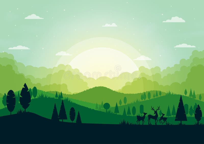 Green Silhouette Forest Landscape Background Stock Vector