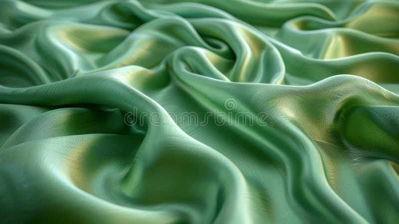 Green Silk Fabric with Smooth Folds Creating a Wave-like Pattern ...