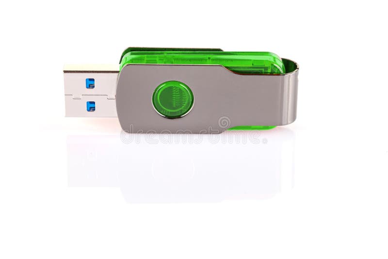 Green and Silver USB 3.0 Flash Drive Isolated on White Background . USB ...