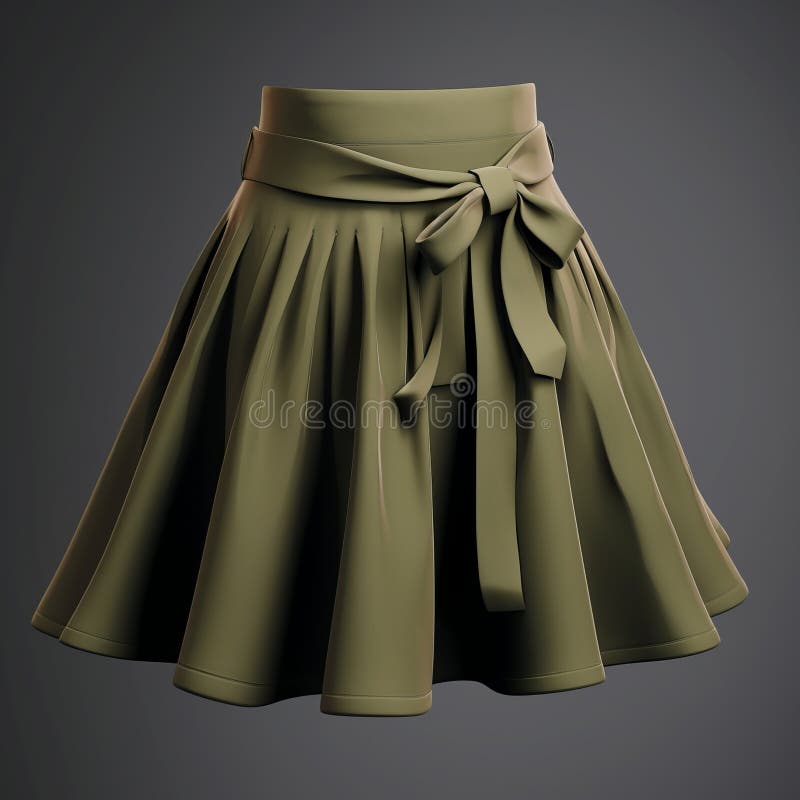 Hyper Realistic Olive Green Skirt with Attached Bow - Detailed Zbrush Style Stock Illustration ...