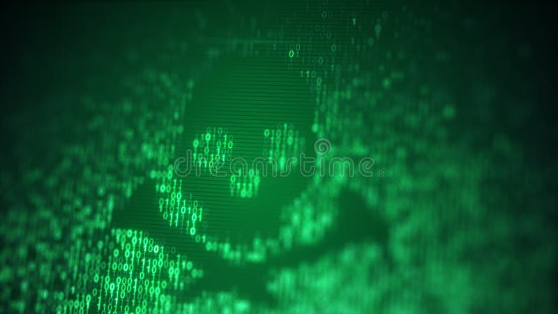 Green Skull Shape of Binary Code on Computer Screen Stock Illustration ...