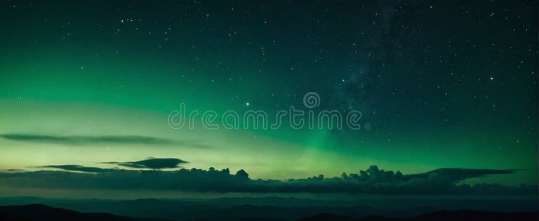 Green Sky with Clouds and Stars Stock Illustration - Illustration of ethereal, atmospheric ...
