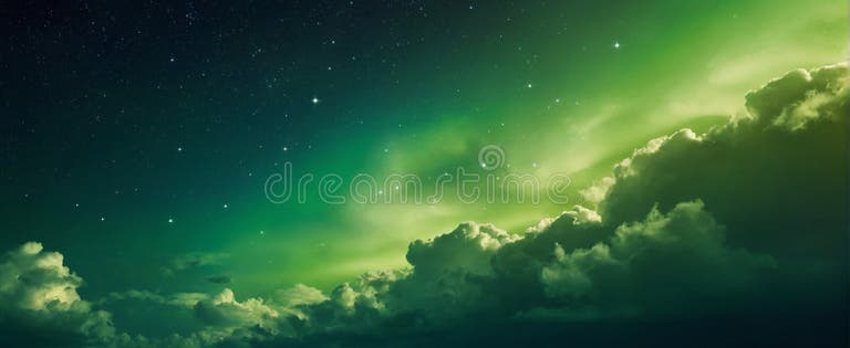 Green Sky with Clouds and Stars Stock Illustration - Illustration of dark, atmospheric: 342422576