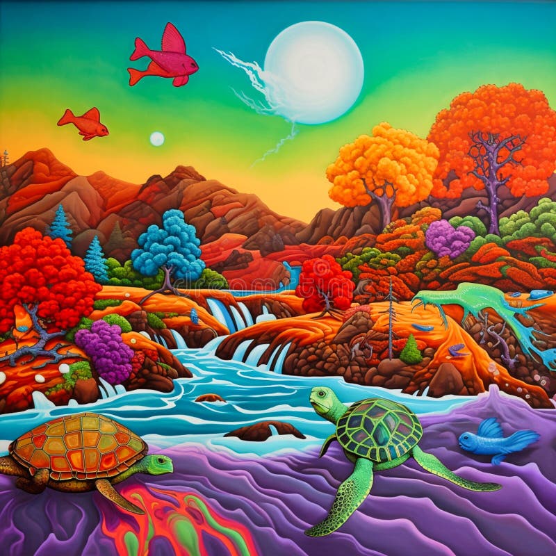 Turtle Flying in the Sky with Balloons. 3d Illustration Stock ...