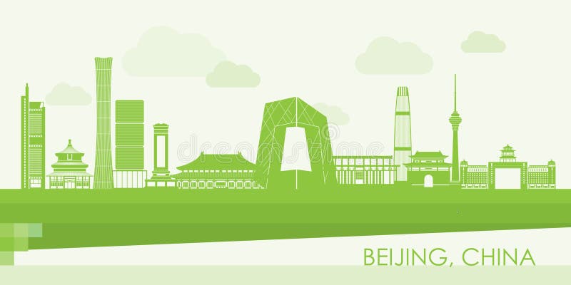 Green Skyline Panorama of City of Beijing, China Stock Illustration ...