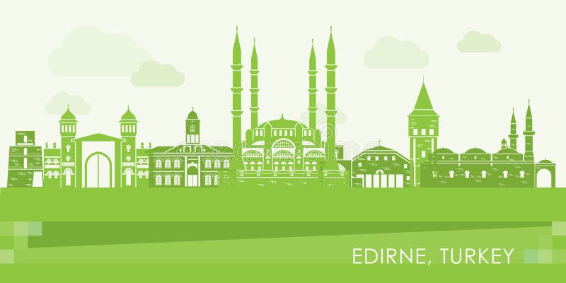 Green Skyline Panorama of City of Edirne, Turkey Stock Vector ...
