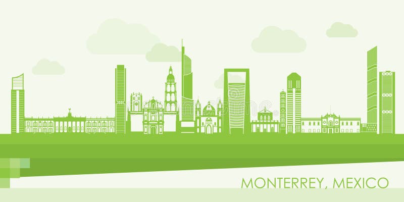 Green Skyline Panorama of City of Monterrey, Mexico Stock Illustration ...