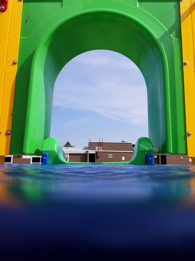 Green Slide In Water Park. Summer Stock Photo - Image of active ...