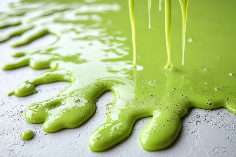 Green Slime Dripping on White Background: Viscous Goo with Isolated ...