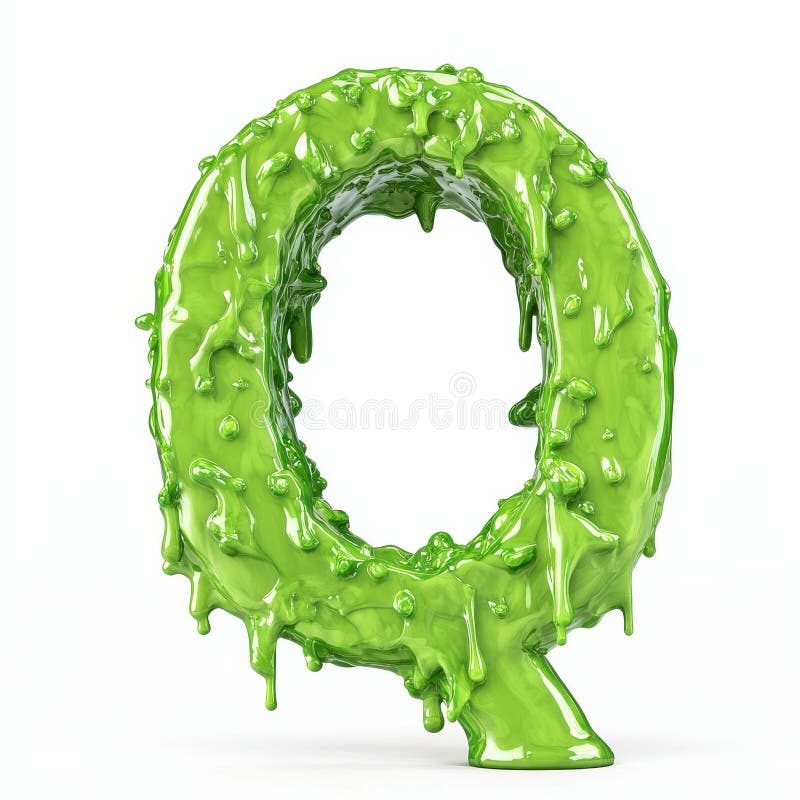 A Green, Slime-like Letter "Q" with a Glossy Texture and Dripping ...