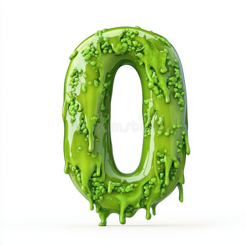 A Green, Slime-like Number "0" with a Glossy Finish and Textured ...