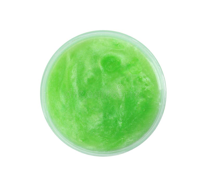 Green Slime in Plastic Container Isolated on White. Antistress Toy ...