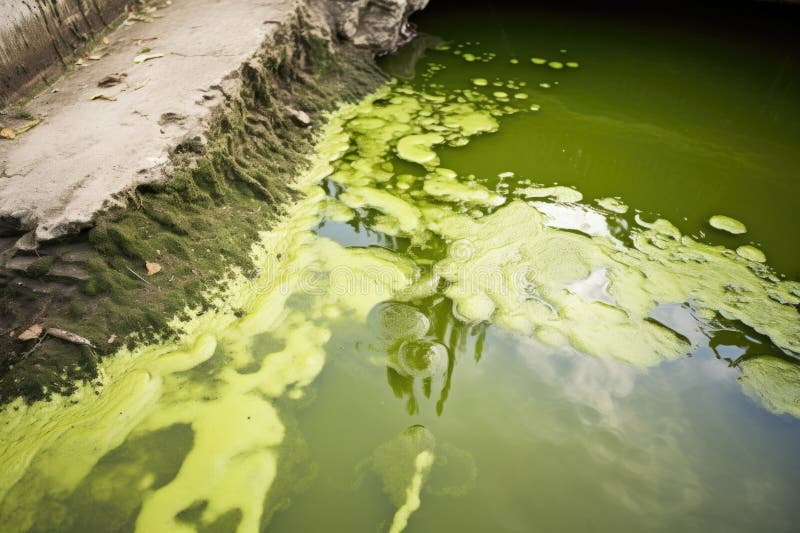 Green Sludge Bubbling in a Polluted Water Body Stock Illustration ...