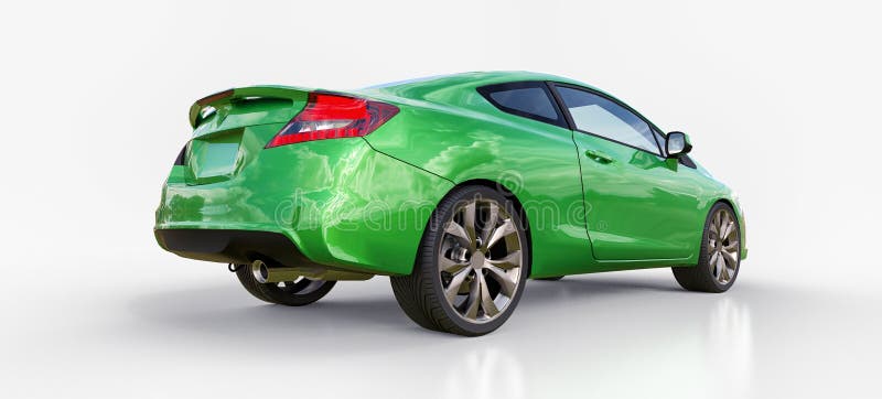 Green Small Sports Car Coupe. 3d Rendering. Stock Illustration ...