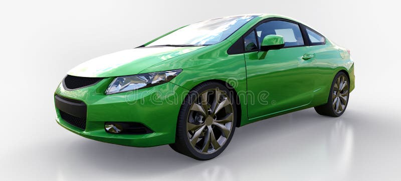 Green Small Sports Car Coupe. 3d Rendering. Stock Illustration ...