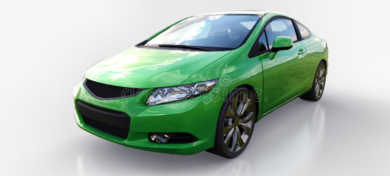 Green Small Sports Car Coupe. 3d Rendering. Stock Illustration ...