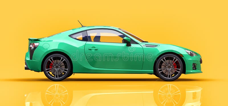 Green Small Sports Car Coupe. 3d Rendering. Stock Illustration ...