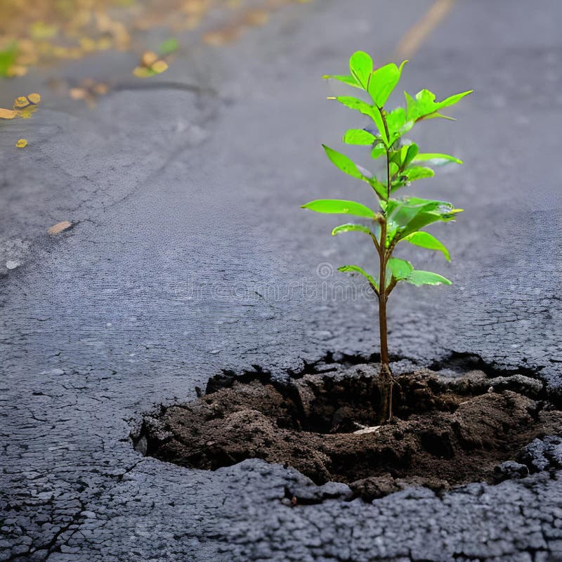 Green Small Sprout in Asphalt. AI Generated Stock Illustration ...
