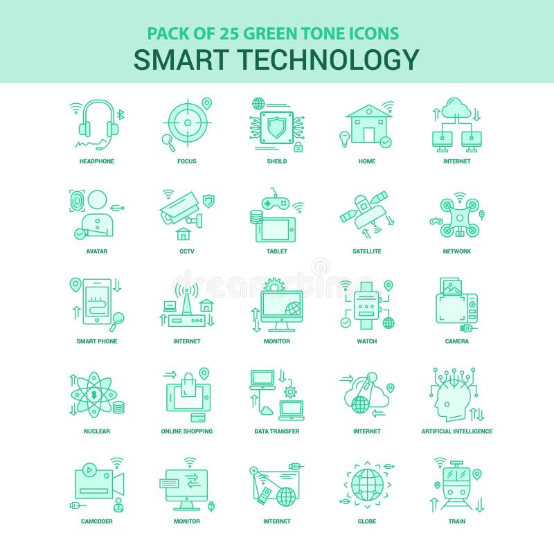 25 Green Smart Technology Icon Set Stock Vector - Illustration of icons ...