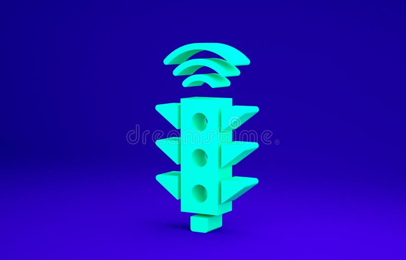 Green Smart Traffic Light System Icon Isolated on Blue Background ...