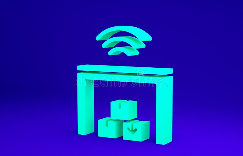 Green Smart Warehouse System Icon Isolated on Blue Background ...