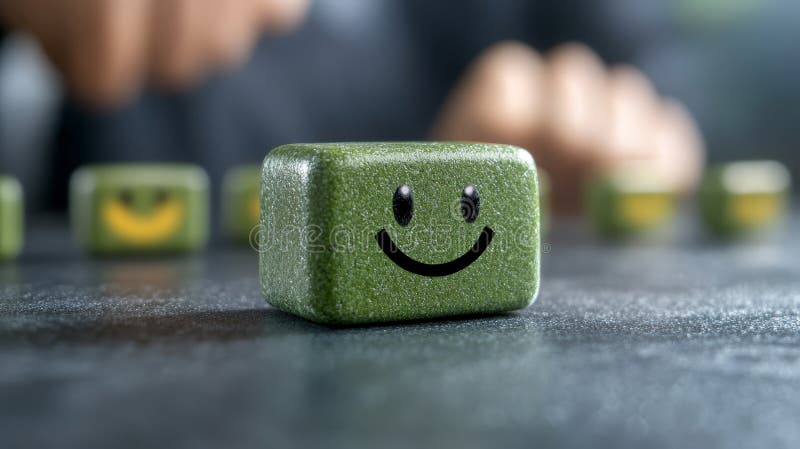 Green Smiley Face Block on Table Stock Illustration - Illustration of ...